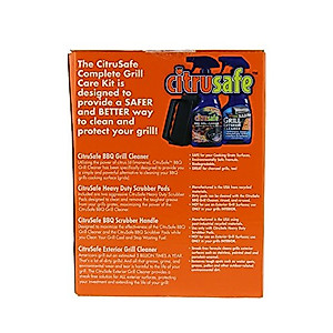 Citrusafe Grill Care Kit - BBQ Grid and Grill Grate Cleanser, Exterior Cleaner, and Scrubber by Citrusafe (16 oz Each)
