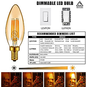 Emotionlite LED Light Bulbs, Dimmable Candelabra Bulbs, E12 Base, Amber Yellowish, Chandelier Light, Ceiling Fan Bulb, 40W Equivalent, 4W, 2200K, 350LM, UL Listed, 6 Pack
