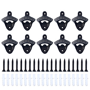 Homend 10pack Cast Iron Wall Mount Bottle Openers, Mounting Hardware Included, Vintage Rustic Bar(Wood Block is not Included)