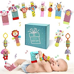 Baby Hanging Toy, Wrist Rattles, Rattle Socks, Handheld Wearable Washable Adjustable Rattle Toy, Newborn Present Baby Shower Birthday Gift Set for 0 1 2 3 Years Old Babies (12PCS-J)