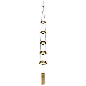 Woodstock Chimes Signature Collection, Woodstock Temple Bells, Quintet (32'') Brass, Wind Bells for Outdoor, Patio, Home or Garden Décor (TB5)