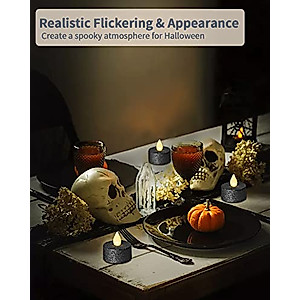 LOGUIDE Black Candles,Battery Operated LED Tea Lights for Black Party Decorations,Birthday,Wedding Centerpiece, Christmas Decorations Ornaments Pack of 24