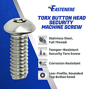 Fastenere Torx Security Machine Screws - 8-32 x 3/4" (25-Pack) Stainless Steel, Tamper-Resistant, Button Head Screws, Bolt Screw for Higher Level of Safety & Theft Prevention