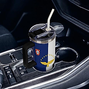 Azore U.S. Flags Insulated Tumblers with Handle Stainless Steel Coffee Mug Funny Travel Cup with Lid Straw 40oz