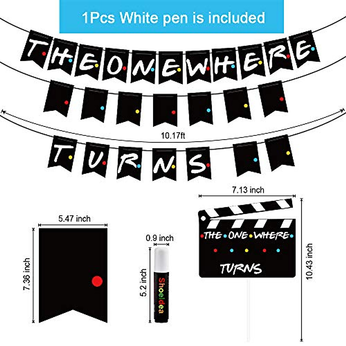The One Where Turns Banner Birthday Banner Backdrop & Cake Topper for Birthday Gift Party Supplies Birthday Party Decoration Kit Fans Kids Party Decorations