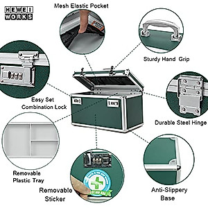 HEWEI WORKS Large capacity Locking Box， Lockable Medication Box with Portable Storage Case, 15''x 8.7''x 9.3'', Childproof Medicine Lock Organizer, Locked Empty First Aid Storage Case (GREEN)