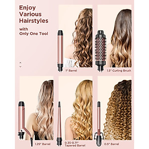 Wavytalk 5 in 1 Curling Iron Set with Curling Brush and 4 Interchangeable Ceramic Curling Wand (0.35"-1.25”), Instant Heat Up, Dual Voltage Hair Curler