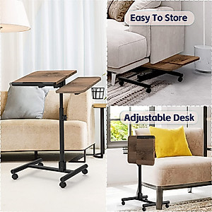 Dtadvlo 23'' Rolling Computer Desk，Portable Laptop Desk，Mobile Portable Laptop Desk, Height Adjustable Laptop Sit to Stand Up Desk，Overbed Table with Wheel Adjustable Height Desk