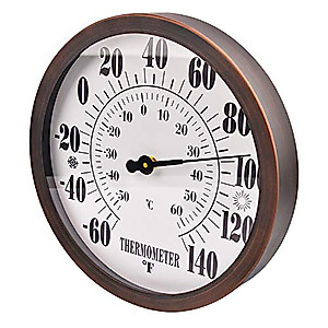 12" Indoor Outdoor Thermometer Decorative - Waterproof Garden Wall Thermometer for Patio, Large Number Thermometer with Stainless Steel Enclosure, No Battery Needed Hanging Thermometer