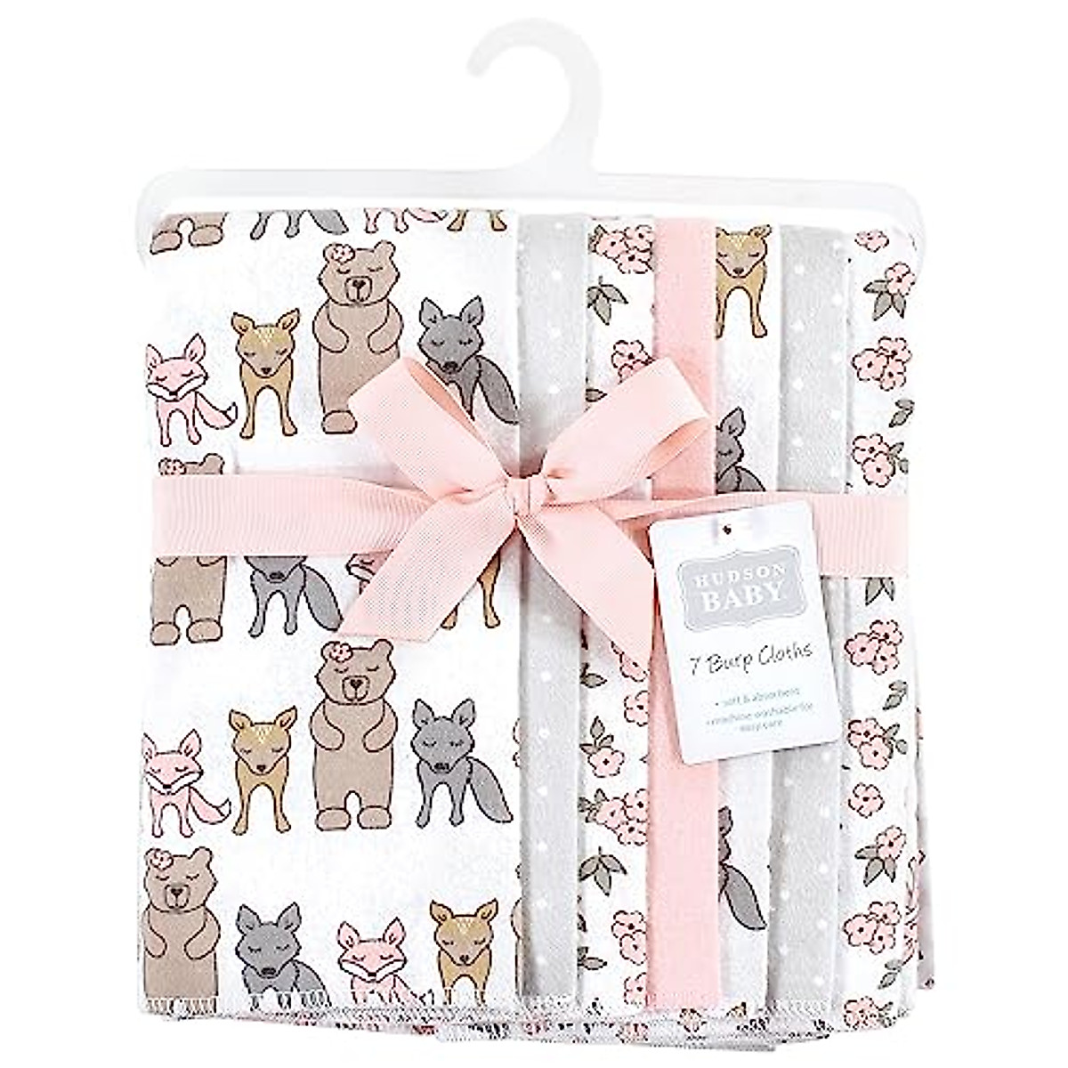 Hudson Baby Unisex Baby Cotton Flannel Burp Cloths 7-Pack, Wild Forest Pink, One Size