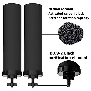 Virego 2-9BB Water Filters, Black 2-9BB Purification Elements Certified by NSF/ANSI 42, for Berkey 2-9BB Black Filters Replacement Compatible with Berkey Gravity Filtration System (Pack of 2)