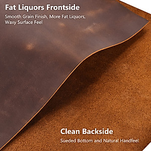 Tooling Leather Square 1.8-2.0MM Thick Genuine Top Full Grain Oil Tan Crazy Horse Cowhide Leather Sheets for Crafts Tooling Sewing Wallet Earring Hobby (Brown, 6"x12")