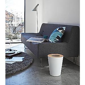 Yamazaki Home Trash Can - Small Modern Home Wastebasket for Bathroom Kitchen office Steel + Wood One Size Ash