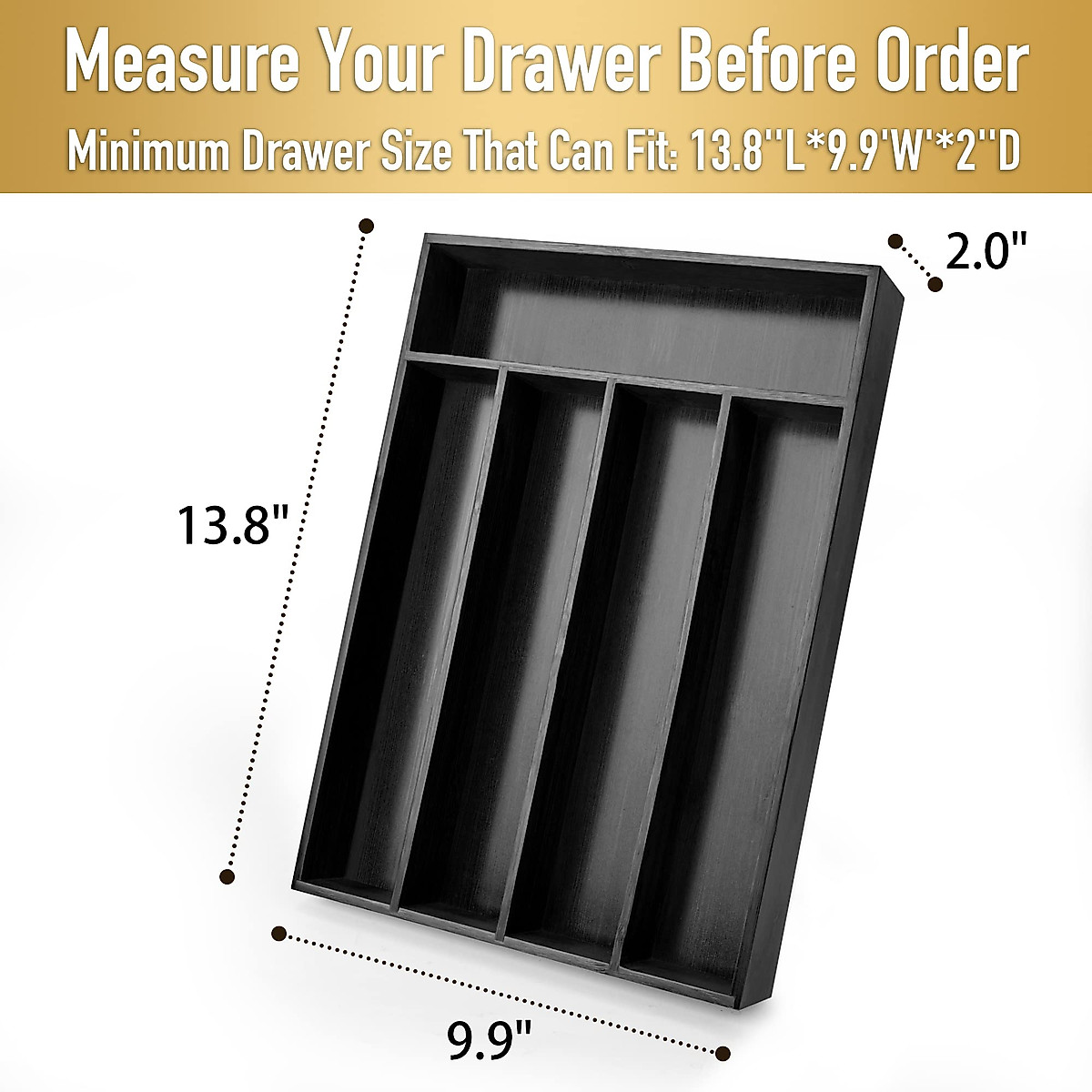 Conflech Silverware Organizer 10 Inch Bamboo Kitchen Drawer Organizer Utensil Organizer Silverware Holder Cutlery Organizer in drawer Flatware Organizer Tray Black