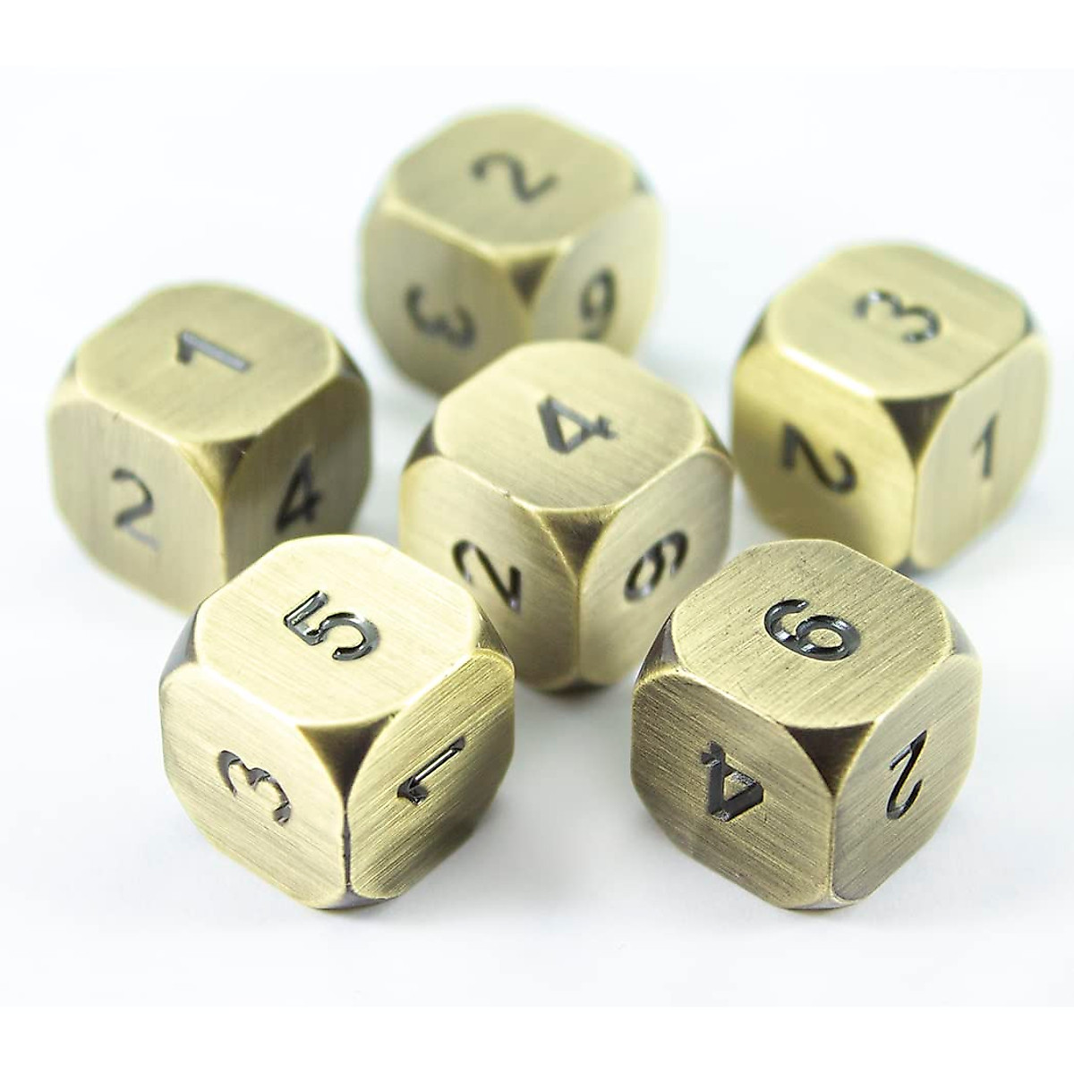 Gold Metal D6 Dice - Set of Six, Antique Finish