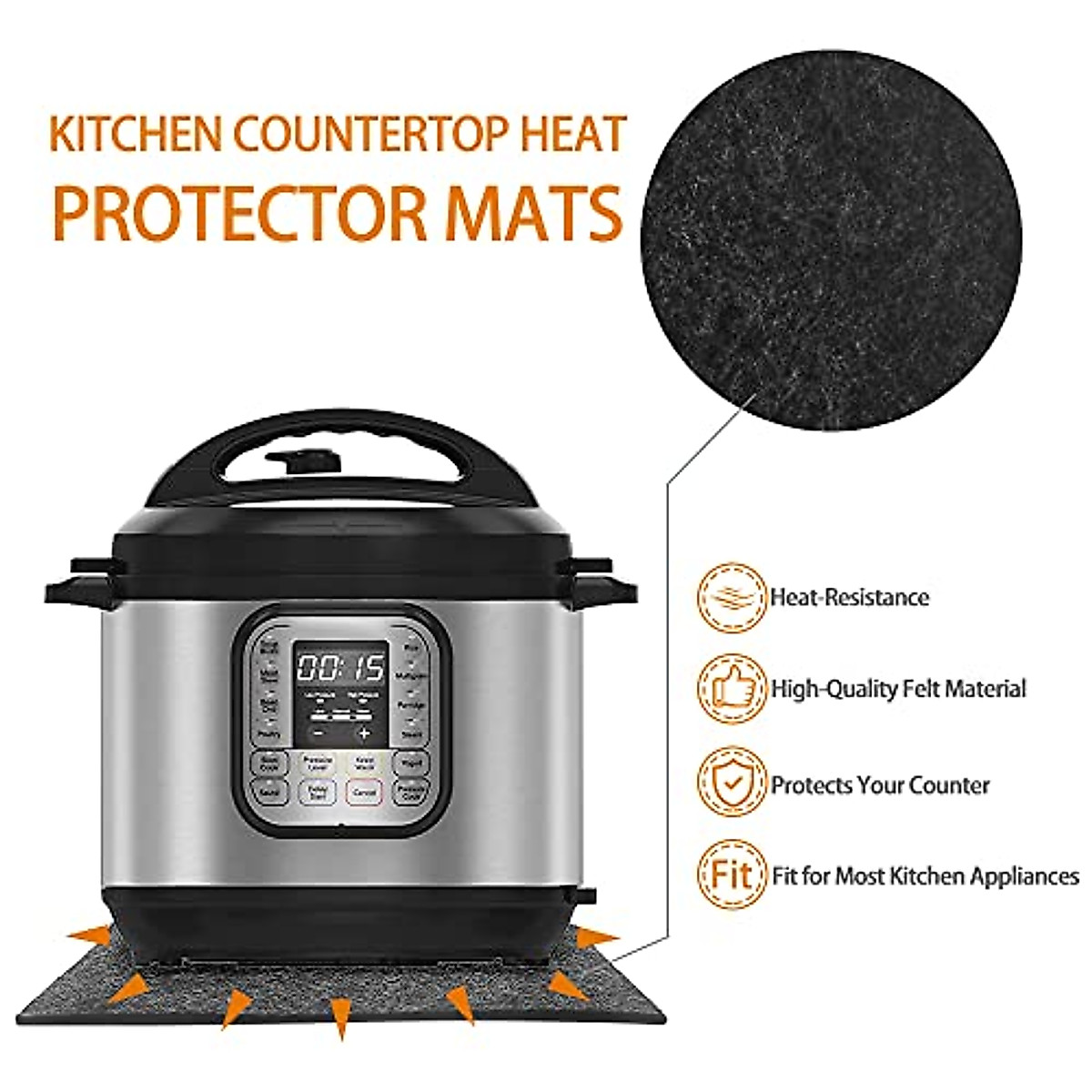 3 Pcs Air Fryer Accessories Heat Resistant Mat, Kitchen Countertop Heat Protector Mats, Non-slip Silicone Appliance Slider for Ninja Foodi Air Fryer Oven Coffee Maker Blender Toaster, 9” x 17”