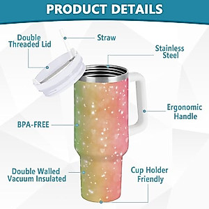 ODAWA Magic Glitter Rainbow Double Wall Tumbler Reusable Insulated Coffee Mug with Lid Insulated Coffee Mug