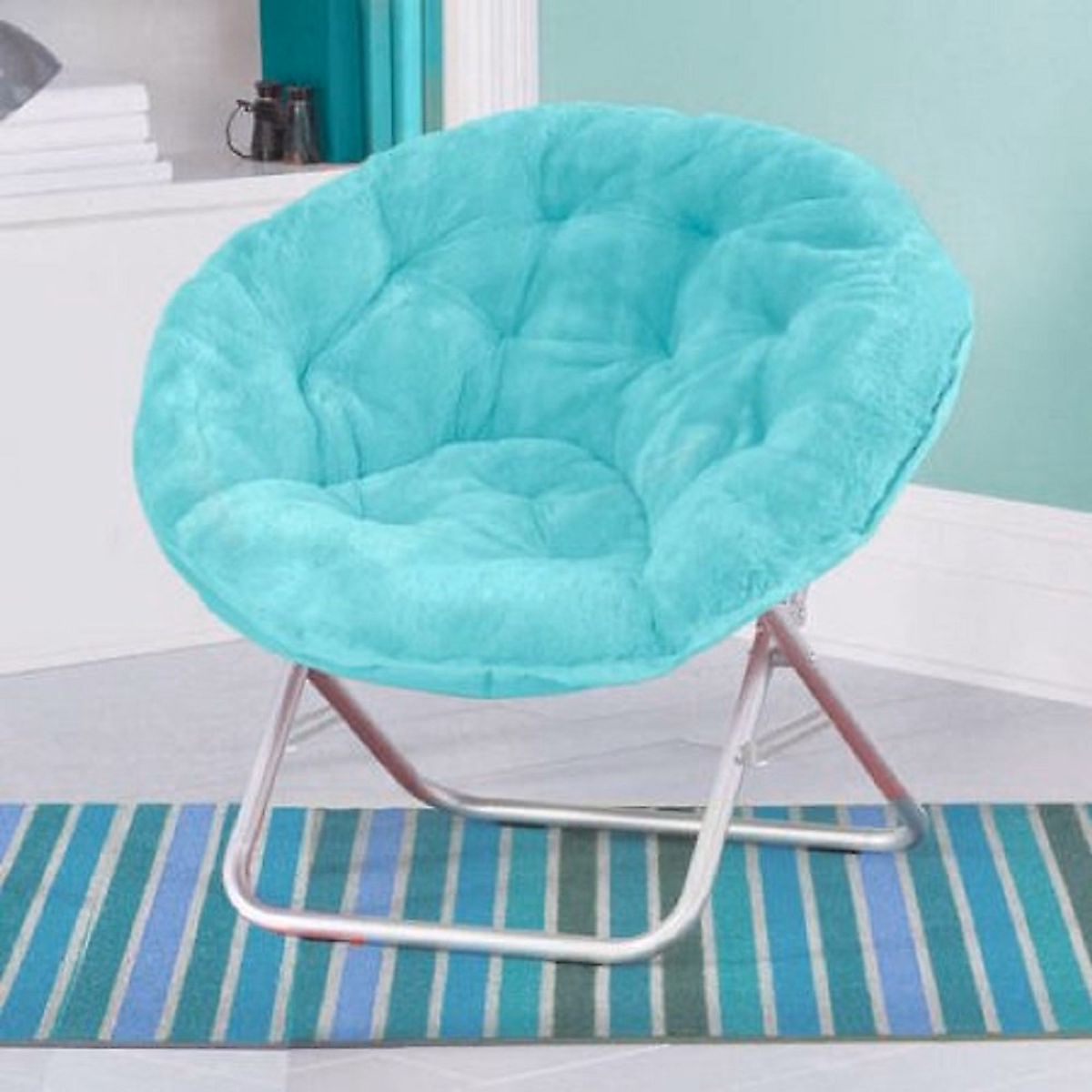 Mainstays Faux-Fur Saucer Chair (Aqua Wind) (Aqua Wind)