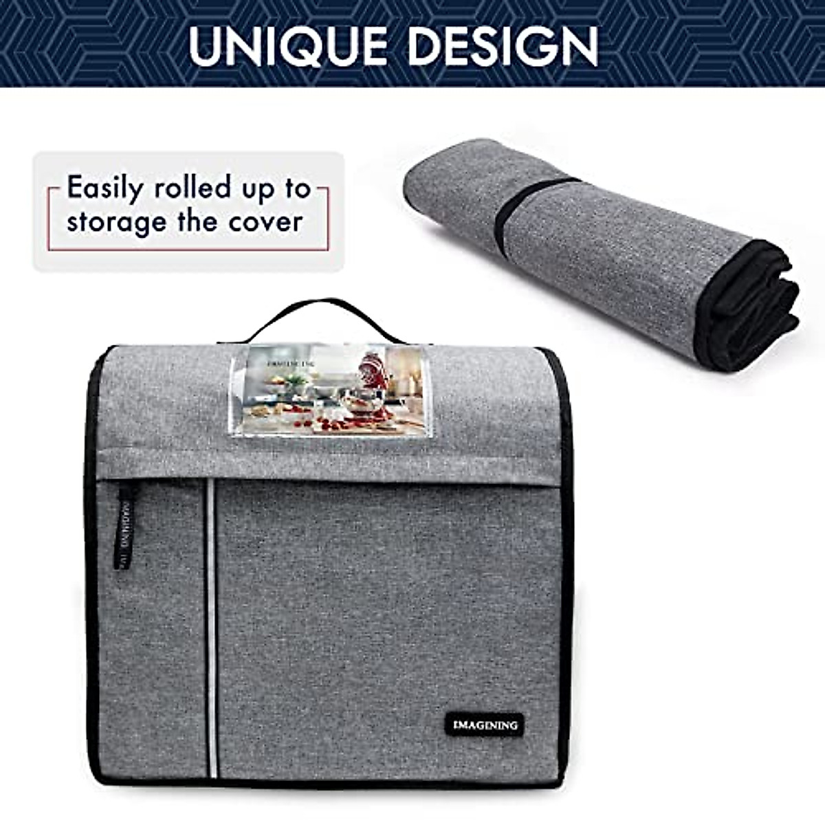 Stand Mixer Cover for Kitchenaid, Kitchen Aid Mixer Covers for 4.5, 5 Quart Tilt Head, Stylish Mixer Cover with Extra Pocket for Accessories, Grey