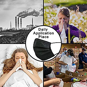 DIOLV Disposable Face Mask Adult 3 Layer Mens Breathable Facemask Womens Facial Masks for Indoor Outdoor 50Pcs/Pack Earloop,Black