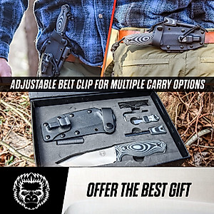 D2 Damascus Steel Survival Knife Gift Set and Large 1095 High Carbon Steel Hunting Knife (Red & Black) Bundle