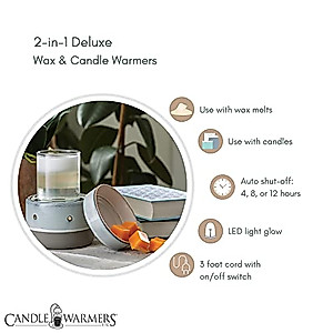 CANDLE WARMERS ETC 2-in-1 Deluxe Candle and Wax Fragrance Warmer with LED Light and Auto Shut Off for Timed Candle Warming, Glazed Concrete