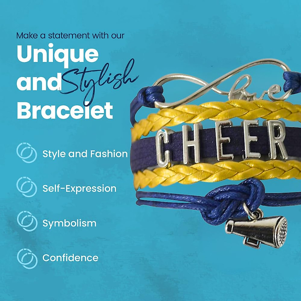 Cheer Charm Bracelet- Girls Infinity Love Adjustable Cheerleading Jewelry in Team Colors - Gift For Cheerleader