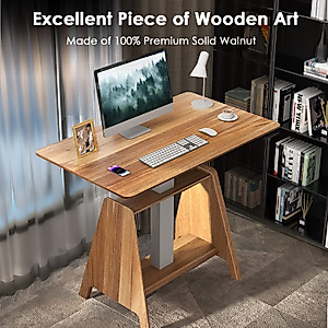 Standing Desk, Electric Height Adjustable Desk with 100% Solid Walnut Wood, Adjustable Height from 29.1″-47.6″, Advanced Motor, Silent & Smooth Lift, Smart Controller, Sit Stand Desk for Home Office