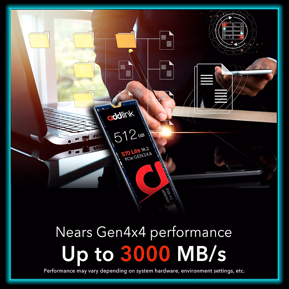 Addlink S70 Lite 512GB Ultra Durability Gaming SSD Maximum Speed 3000 MB/s Internal Solid State Hard Drive - M.2 2280 PCIe 3.0 NVMe Gen3X4 3D NAND SSD (ad512GBS70LTM2P)