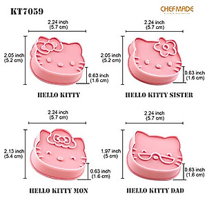 CHEFMADE Hello Kitty Cookie Cutter, 2-Inch 4Pcs Cute Cat-Shaped Plastic Biscuit Pastry Decorating Mold with Handle for Bakeware Tool (Pink)