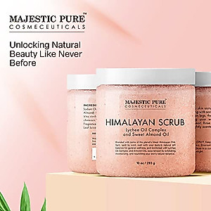 MAJESTIC PURE Himalayan Salt Body Scrub with Lychee Oil, Exfoliating Salt Scrub to Exfoliate & Moisturize Skin, Deep Cleansing - 10 oz