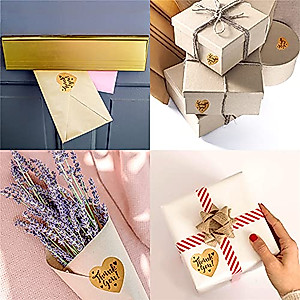 Thank You Heart Stickers Roll, 1.5 inch Thank You Stickers Brown Kraft Paper, 500p/Roll, Small Business, Party Decorative Sealing Labels Stickers(Heart Thank You Stickers 500Pcs/Roll)