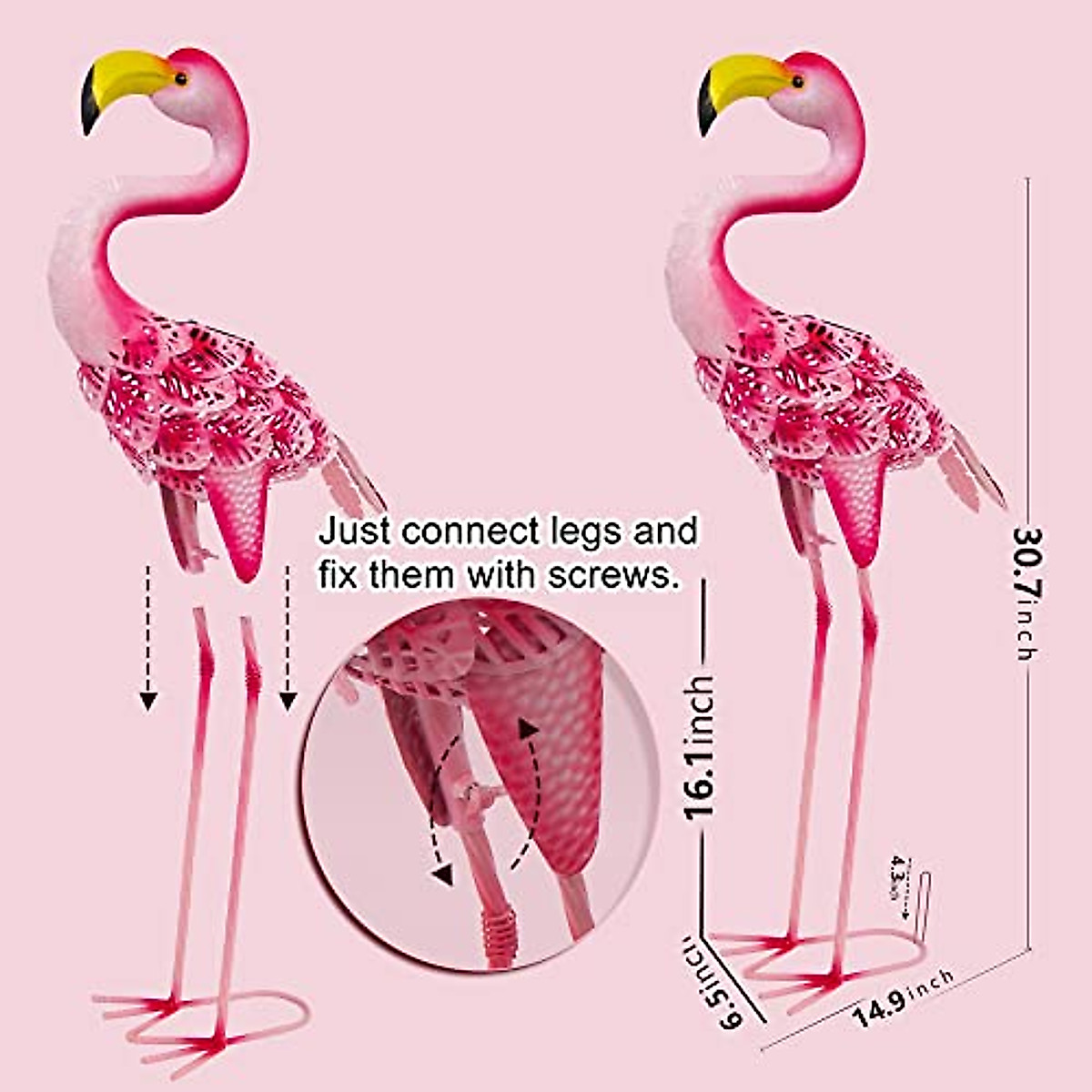 Glintoper Solar Flamingo Outdoor Garden Statues, Pink Flamingo Metal Figurine Lights, Solar Powered Decorative Birds Yard Sculptures Art for Landscape Patio Yard Walkway Pathway Lawn