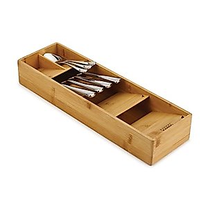 Joseph Joseph 85168 DrawerStore Compact Utensil Organizer For Kitchen Drawer Silverware, Flatware Tray, Small, Bamboo