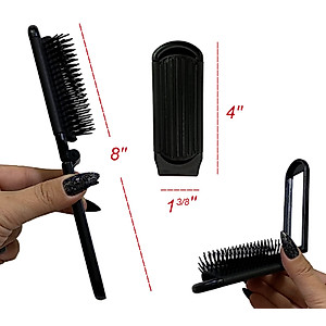 ALAZCO Folding Hair Brush With Mirror Compact Pocket Size Travel Car Gym Bag Purse Locker Swimming Camping Sleepover Gift and more (2 Black)