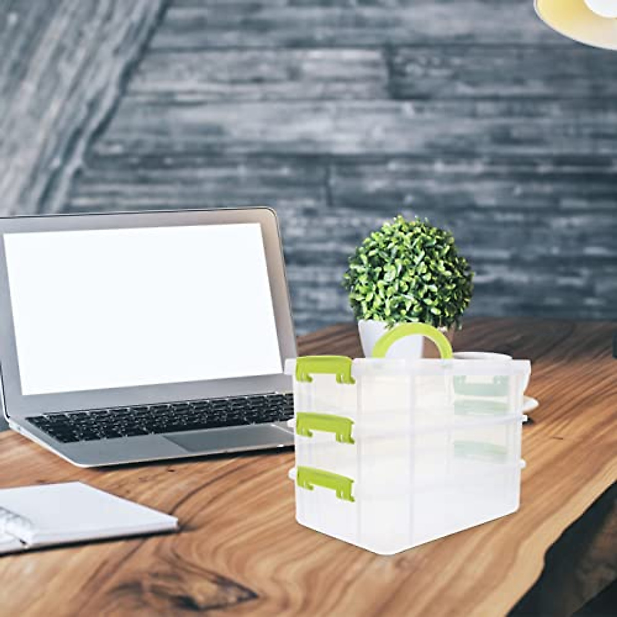 3-Tier Stackable Storage Container Box Handled Organizer Storage Box Stackable Carry Box with Removable Tray Transparent Storage Case Stack Carry Storage Box
