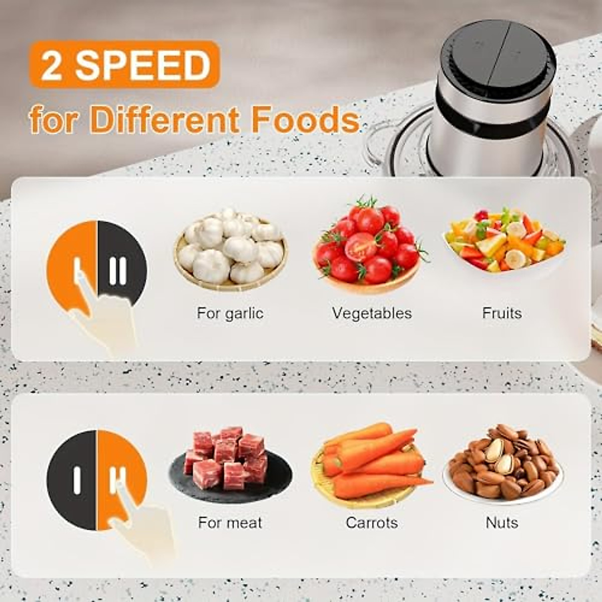 Food Processor, 500W Electric Meat Grinder Food Chopper With Two 8 Cup Bowls & 2 Bi-Level Blades, 2 Speed Kitchen Cutter For Vegetable, Onion, Garlic, Meat, Nuts, And Baby Food, Black (Black)