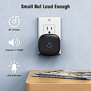 SECRUI Wireless Doorbell with 2 Receivers, Waterproof Mini Doorbell 1,000ft Range 110dB Mute Mode 58 Door Chimes & Colorful LED Flashing - Black