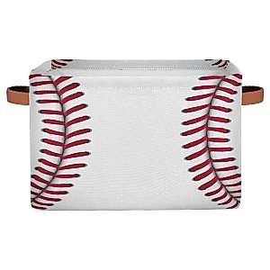 Baseball Storage Bin Basket,Sport Softball Large Toys Storage Cube Box with Handles, Collapsible Laundry Basket Rectangular Waterproof Storage Organizer Bin for Nursery Bedroom Shelves Gift Basket