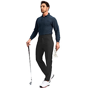 Pudolla Men's Golf Pants Stretch Sweatpants with Zipper Pockets Slim Fit Work Casual Joggers Pants for Men (Black Large)
