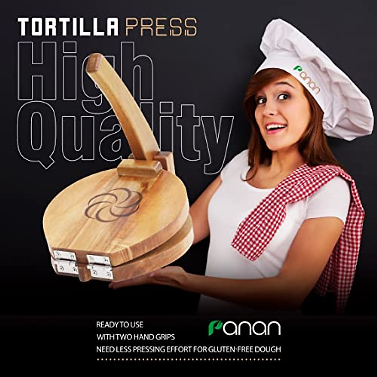 panan Wooden Tortilla Press Mexican Tortillera Presser Made from Natural Food-Grade Acacia Wood - Large Wood Pataconera with 50 Pieces Parchment Paper, Dough Cutter and Recipes eBook (Round 10")