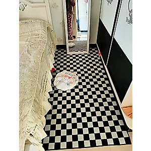 Classic Retro Black and White Checkered Rugs for Addition to Formula Room 48”x32”, Durable Soft Shag Carpets with Mackenzie Childs Look (48"x32")
