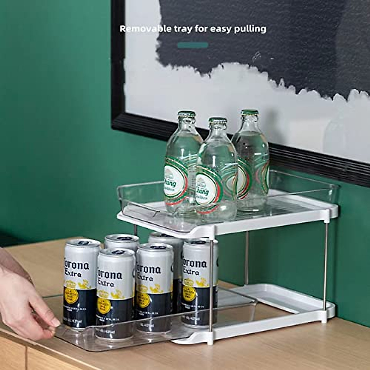 Lyellfe 2 Tier Clear Organizer with Divider, Pull Out Under Sink Organizer and Storage, Sliding Spice Rack Medicine Cabinet Bins, Multi-purpose Vanity Tray for Bathroom, Kitchen Pantry