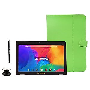 LINSAY 10.1" 1280x800 IPS 2GB RAM 32GB Android 11 Tablet with Green Leather Case, Pop Holder and Pen Stylus