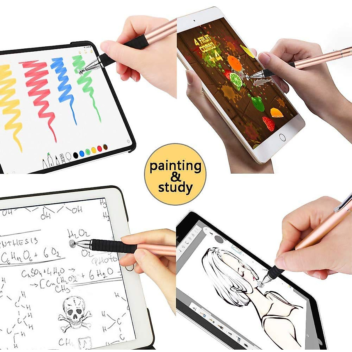 Mixoo Capacitive Stylus Pen, Disc & Fiber Tip 2 in 1 Series, High Sensitivity and Precision, Universal for ipad, iPhone, Tablets and Other Touch Screens, Model: Rose Gold
