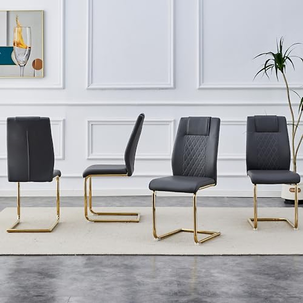 Gecheer Modern Dining Chairs, Dining Room Chairs, and Golden Leg Cushioned Chairs Artificial Leather, Suitable for Kitchens, Living Rrooms, Bedrooms, and Offices 4 Pieces Gray + PU Leather 2027A