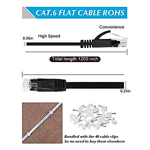 MATEIN Cat6 Ethernet Cable 100ft, Long Flat Internet Cable for Gaming, High Speed Network Cord Compatible with Clips RJ45 Connector Fast Computer LAN Wire Fit for Router,WiFi,PS4,Xbox,Switch,Coupler