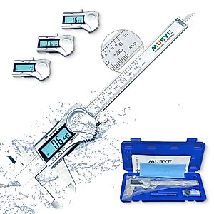 Digital Caliper Micrometer Measuring Tool - 6 Inch /150mm Stainless Steel Electronic Vernier Calipers, IP54 Waterproof Protection Accuracy Gauge Switch from Inch Metric Fraction with LCD Screen