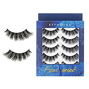 Lashes Natural Look Fake Eyelashes - Bepholan False Eyelashes 3D Super Fluffy False Lashes Black Band Wispy Lashes 5-Pack Faux Mink Lashes,XMZ116