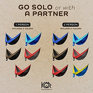 Tree Camping Hammock for Outdoors – Lightweight Double Hammock with 2 Tree Straps, 2 Carabiners and Stuff Sack – 210T Parachute Nylon Triple Stitched to Support 500 lbs for Backpacking and Hiking